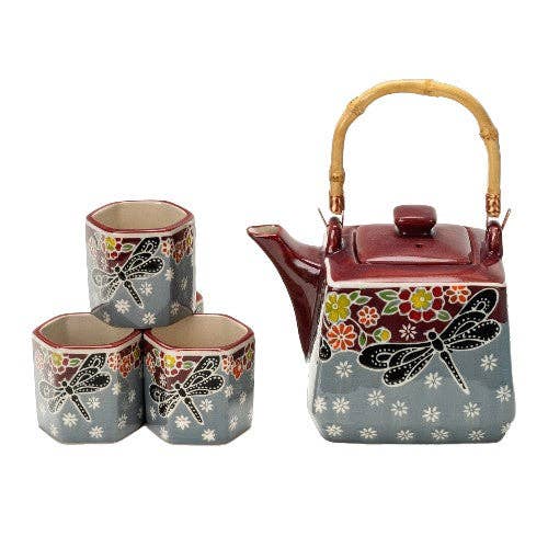 Dragonfly Tea Set 20oz Tea Pot with 4 Hexagon Cups | Tea Chemist